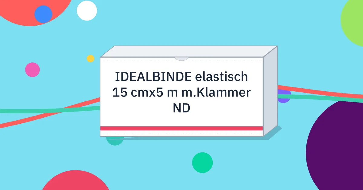 Symbolbild: Packung mit der Aufschrift IDEALBINDE elastisch 15 cmx5 m m.Klammer ND (PZN 07388473) – Verfügbarkeit und Bezug in Apotheken in Frankfurt am Main