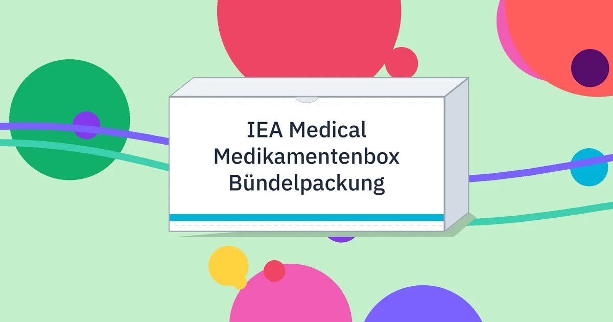 Symbolbild: Packung mit der Aufschrift IEA Medical Medikamentenbox Bündelpackung (PZN 19540673) – Verfügbarkeit und Bezug in Apotheken in Frankfurt am Main