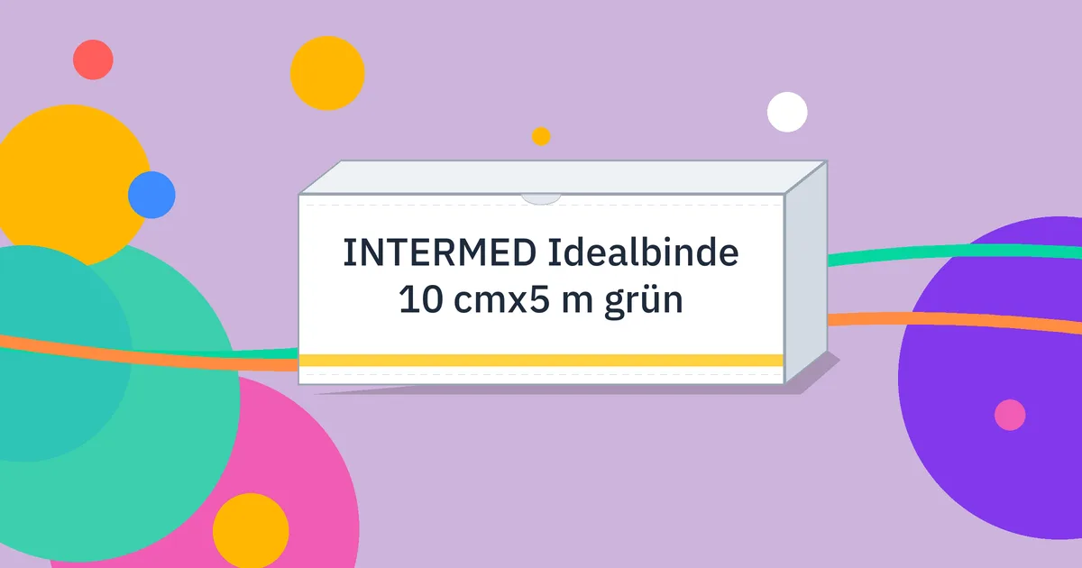 Symbolbild: Packung mit der Aufschrift INTERMED Idealbinde 10 cmx5 m grün (PZN 02540746) – Verfügbarkeit und Bezug in Apotheken in Frankfurt am Main