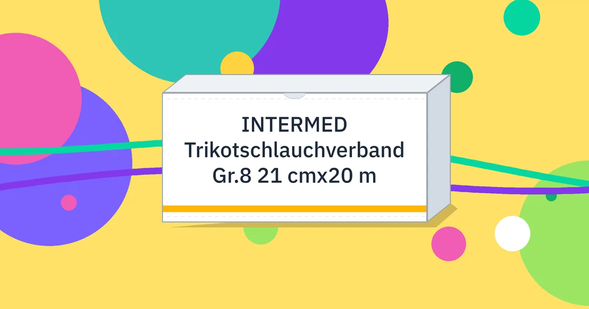Symbolbild: Packung mit der Aufschrift INTERMED Trikotschlauchverband Gr.8 21 cmx20 m (PZN 02617785) – Verfügbarkeit und Bezug in Apotheken in Frankfurt am Main