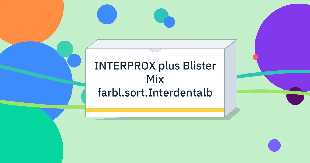 Symbolbild: Packung mit der Aufschrift INTERPROX plus Blister Mix farbl.sort.Interdentalb (PZN 09481679) – Verfügbarkeit und Bezug in Apotheken in Frankfurt am Main