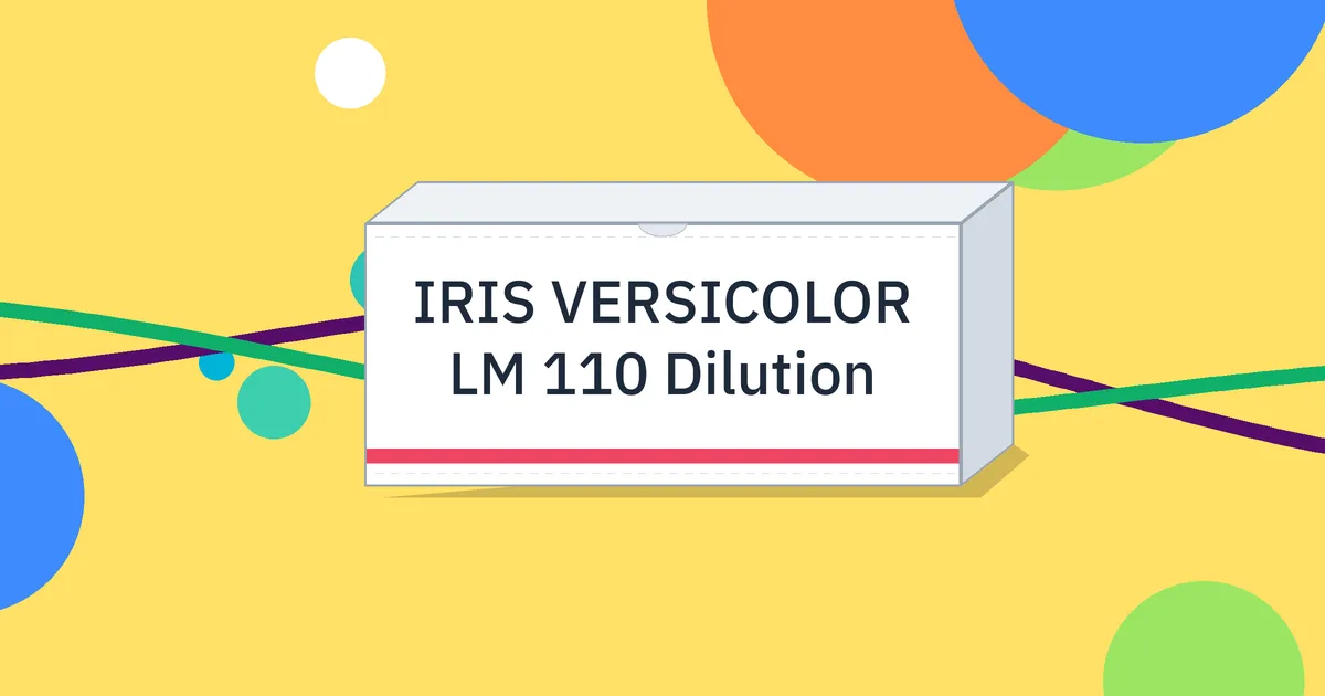 Symbolbild: Packung mit der Aufschrift IRIS VERSICOLOR LM 110 Dilution (PZN 12915087) – Verfügbarkeit und Bezug in Apotheken in Frankfurt am Main