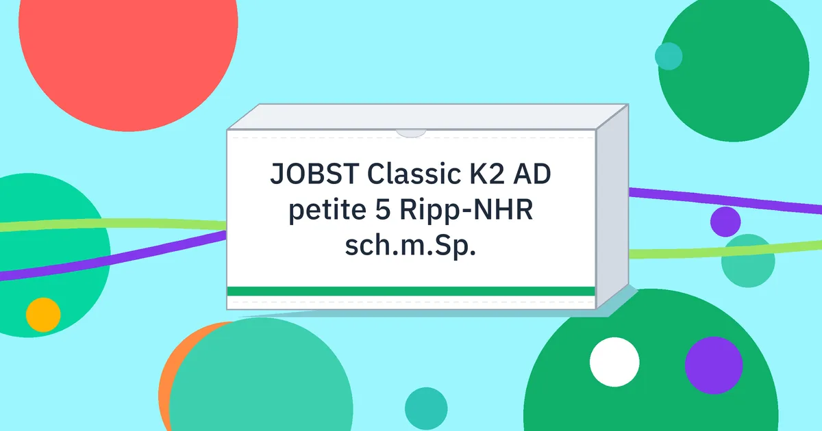 Symbolbild: Packung mit der Aufschrift JOBST Classic K2 AD petite 5 Ripp-NHR sch.m.Sp. (PZN 13061055) – Verfügbarkeit und Bezug in Apotheken in Frankfurt am Main