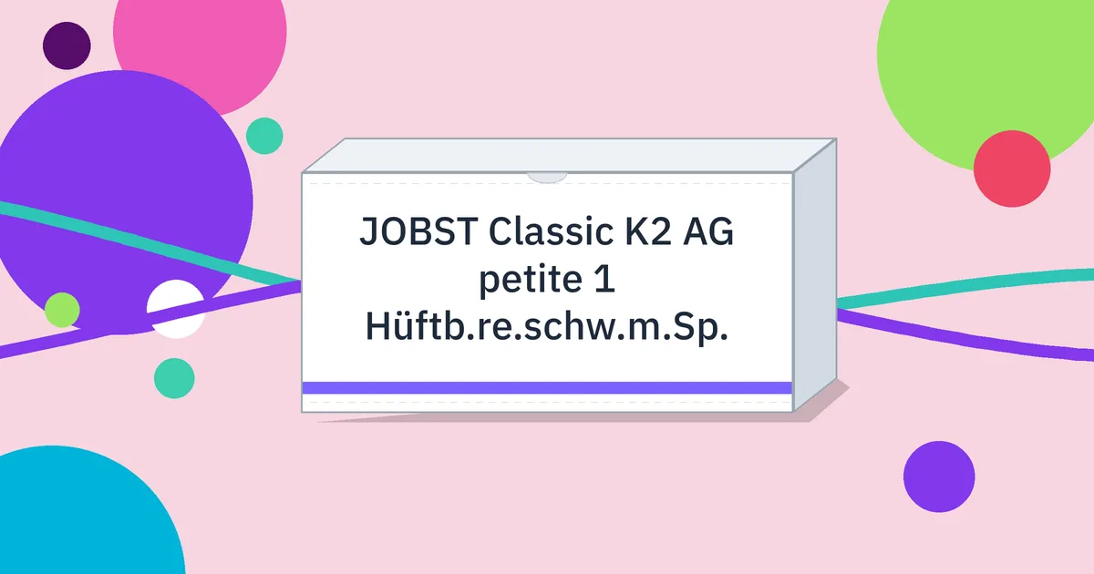 Symbolbild: Packung mit der Aufschrift JOBST Classic K2 AG petite 1 Hüftb.re.schw.m.Sp. (PZN 13065490) – Verfügbarkeit und Bezug in Apotheken in Frankfurt am Main