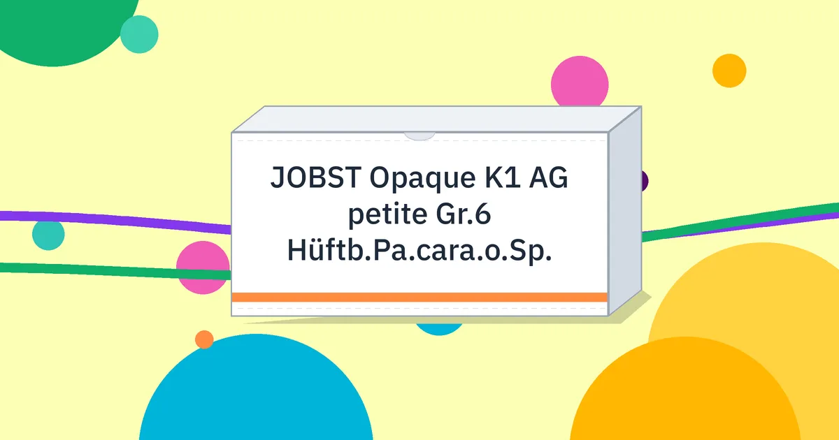 Symbolbild: Packung mit der Aufschrift JOBST Opaque K1 AG petite Gr.6 Hüftb.Pa.cara.o.Sp. (PZN 13098673) – Verfügbarkeit und Bezug in Apotheken in Frankfurt am Main