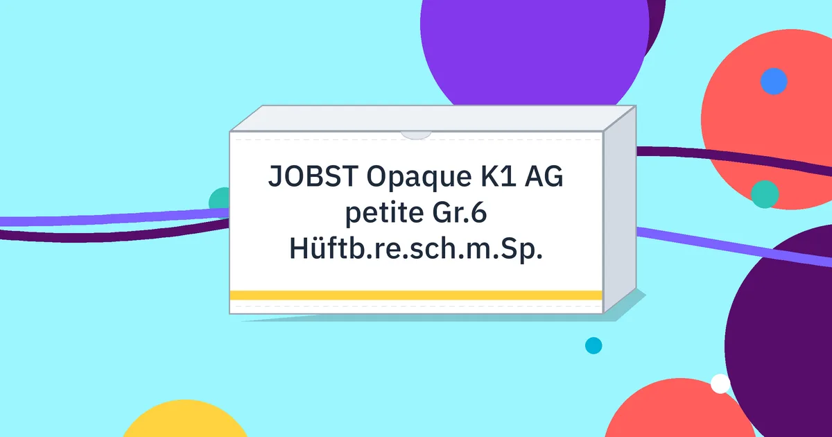 Symbolbild: Packung mit der Aufschrift JOBST Opaque K1 AG petite Gr.6 Hüftb.re.sch.m.Sp. (PZN 13099247) – Verfügbarkeit und Bezug in Apotheken in Frankfurt am Main