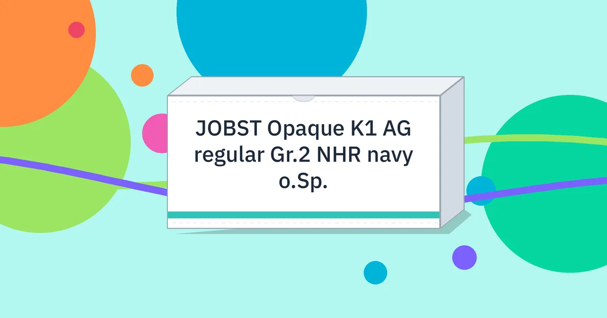 Symbolbild: Packung mit der Aufschrift JOBST Opaque K1 AG regular Gr.2 NHR navy o.Sp. (PZN 13095189) – Verfügbarkeit und Bezug in Apotheken in Frankfurt am Main