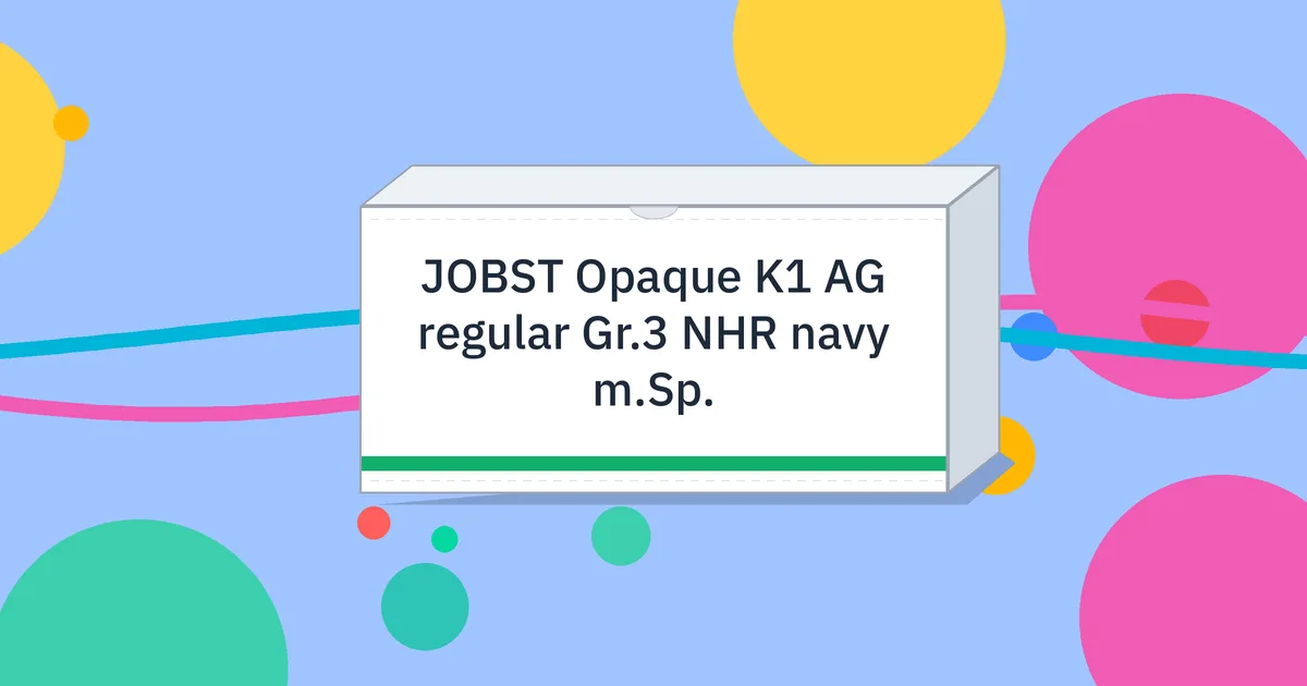 Symbolbild: Packung mit der Aufschrift JOBST Opaque K1 AG regular Gr.3 NHR navy m.Sp. (PZN 13091487) – Verfügbarkeit und Bezug in Apotheken in Frankfurt am Main