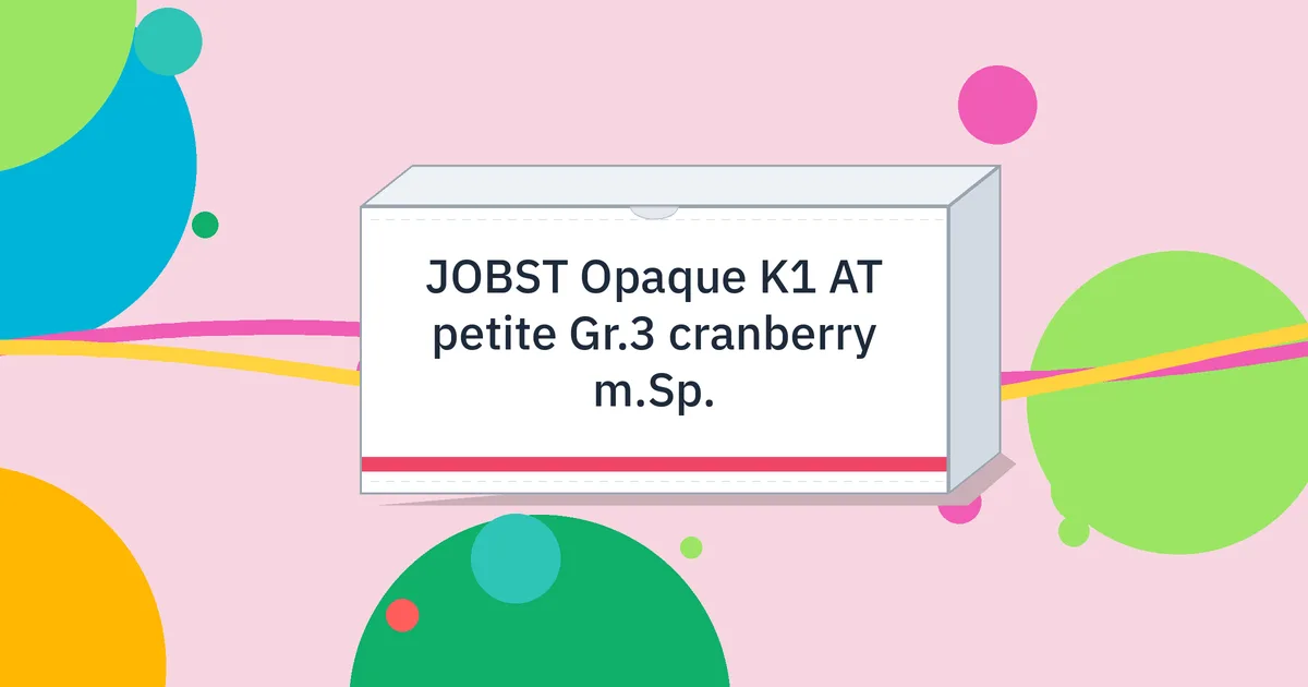 Symbolbild: Packung mit der Aufschrift JOBST Opaque K1 AT petite Gr.3 cranberry m.Sp. (PZN 13103575) – Verfügbarkeit und Bezug in Apotheken in Frankfurt am Main