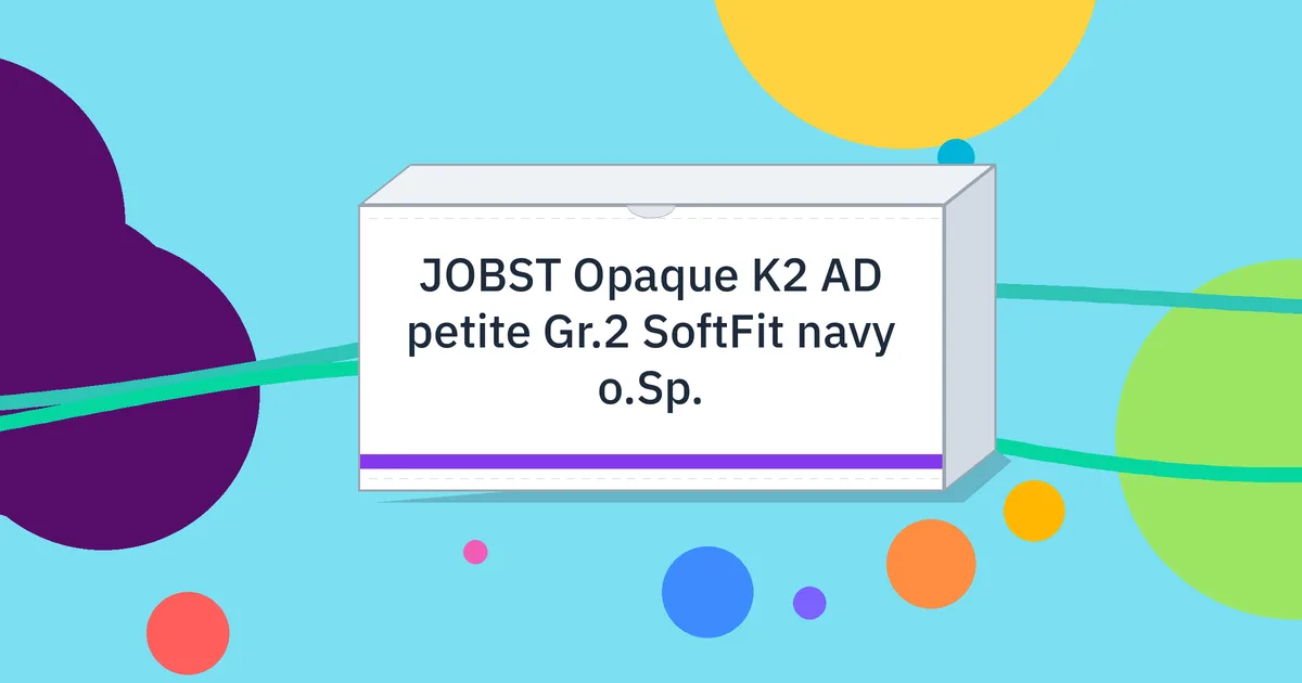 Symbolbild: Packung mit der Aufschrift JOBST Opaque K2 AD petite Gr.2 SoftFit navy o.Sp. (PZN 13110049) – Verfügbarkeit und Bezug in Apotheken in Frankfurt am Main