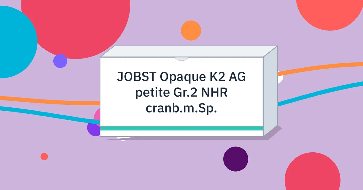 Symbolbild: Packung mit der Aufschrift JOBST Opaque K2 AG petite Gr.2 NHR cranb.m.Sp. (PZN 13112195) – Verfügbarkeit und Bezug in Apotheken in Frankfurt am Main