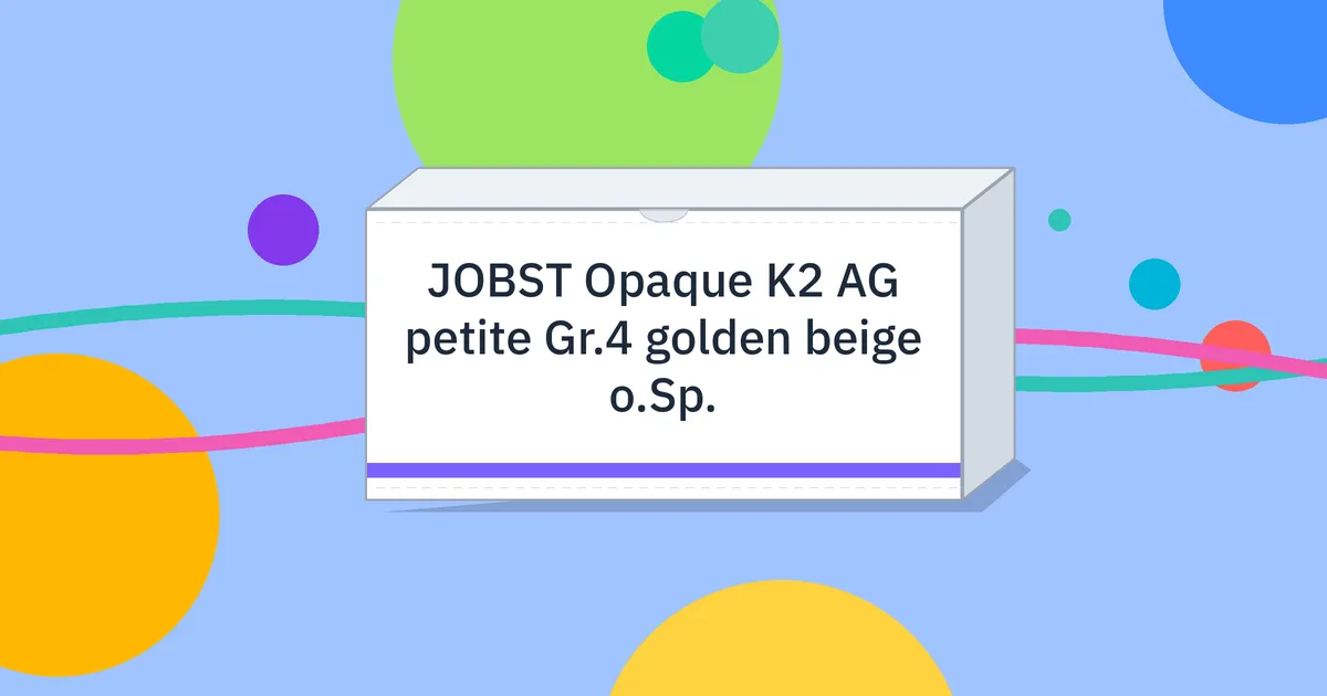 Symbolbild: Packung mit der Aufschrift JOBST Opaque K2 AG petite Gr.4 golden beige o.Sp. (PZN 16283750) – Verfügbarkeit und Bezug in Apotheken in Frankfurt am Main