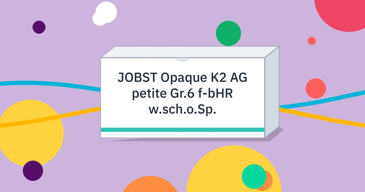 Symbolbild: Packung mit der Aufschrift JOBST Opaque K2 AG petite Gr.6 f-bHR w.sch.o.Sp. (PZN 11256547) – Verfügbarkeit und Bezug in Apotheken in Frankfurt am Main