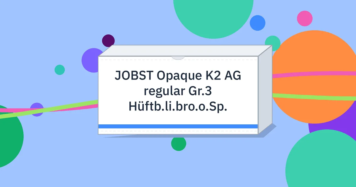 Symbolbild: Packung mit der Aufschrift JOBST Opaque K2 AG regular Gr.3 Hüftb.li.bro.o.Sp. (PZN 13116000) – Verfügbarkeit und Bezug in Apotheken in Frankfurt am Main