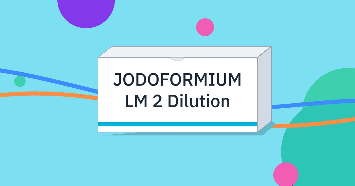 Symbolbild: Packung mit der Aufschrift JODOFORMIUM LM 2 Dilution (PZN 13563101) – Verfügbarkeit und Bezug in Apotheken in Frankfurt am Main