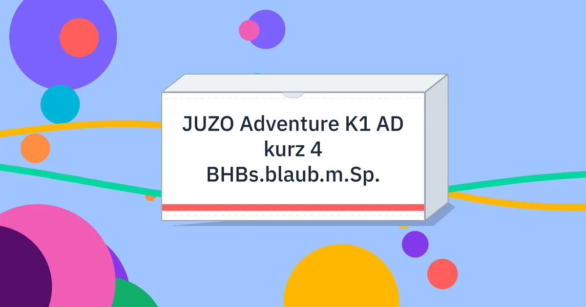 Symbolbild: Packung mit der Aufschrift JUZO Adventure K1 AD kurz 4 BHBs.blaub.m.Sp. (PZN 16345511) – Verfügbarkeit und Bezug in Apotheken in Frankfurt am Main