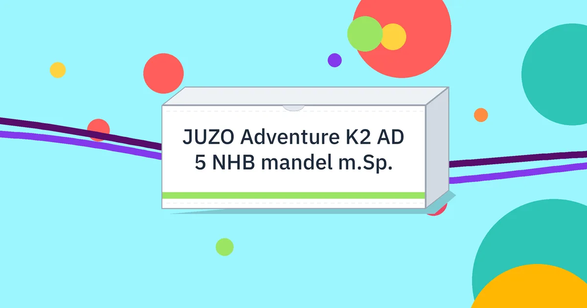 Symbolbild: Packung mit der Aufschrift JUZO Adventure K2 AD 5 NHB mandel m.Sp. (PZN 14974409) – Verfügbarkeit und Bezug in Apotheken in Frankfurt am Main