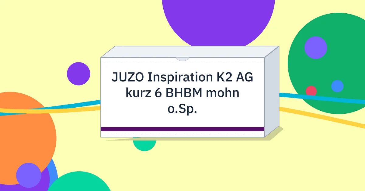 Symbolbild: Packung mit der Aufschrift JUZO Inspiration K2 AG kurz 6 BHBM mohn o.Sp. (PZN 14877623) – Verfügbarkeit und Bezug in Apotheken in Frankfurt am Main