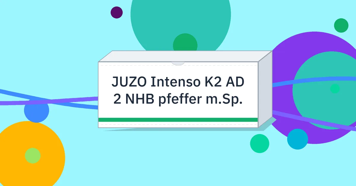 Symbolbild: Packung mit der Aufschrift JUZO Intenso K2 AD 2 NHB pfeffer m.Sp. (PZN 18609629) – Verfügbarkeit und Bezug in Apotheken in Frankfurt am Main