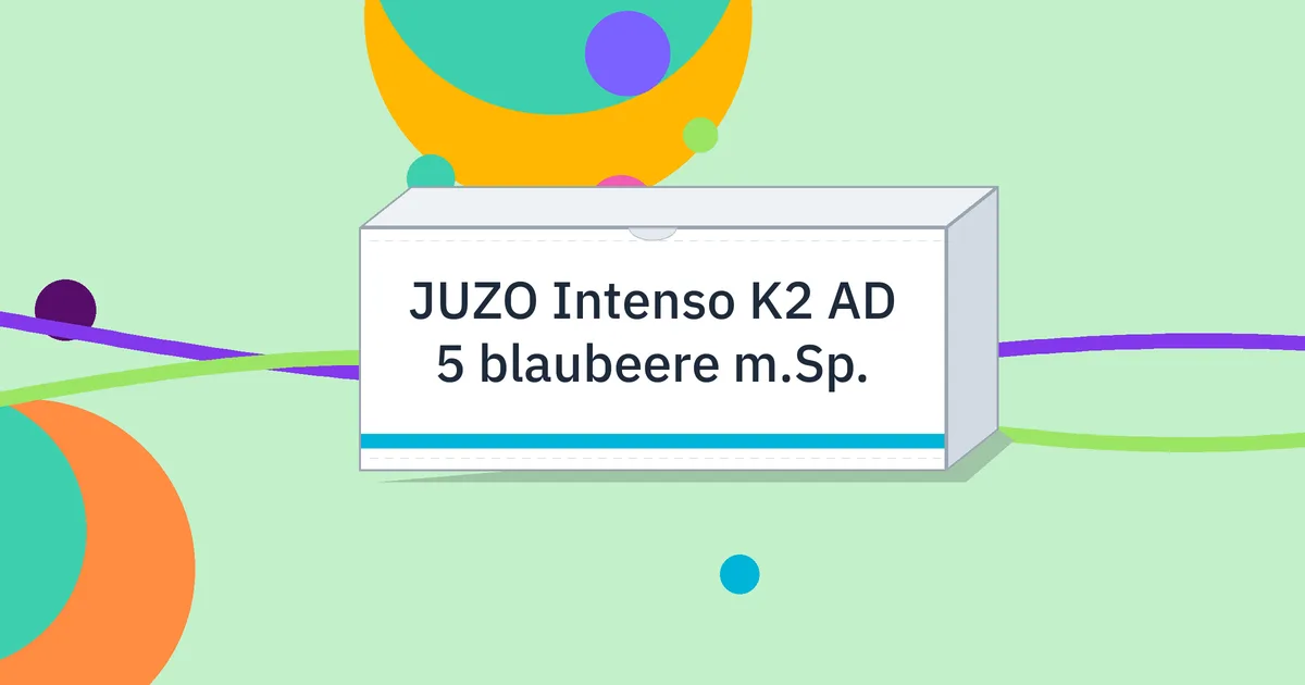 Symbolbild: Packung mit der Aufschrift JUZO Intenso K2 AD 5 blaubeere m.Sp. (PZN 18606329) – Verfügbarkeit und Bezug in Apotheken in Frankfurt am Main