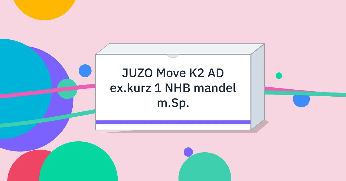 Symbolbild: Packung mit der Aufschrift JUZO Move K2 AD ex.kurz 1 NHB mandel m.Sp. (PZN 16340212) – Verfügbarkeit und Bezug in Apotheken in Frankfurt am Main