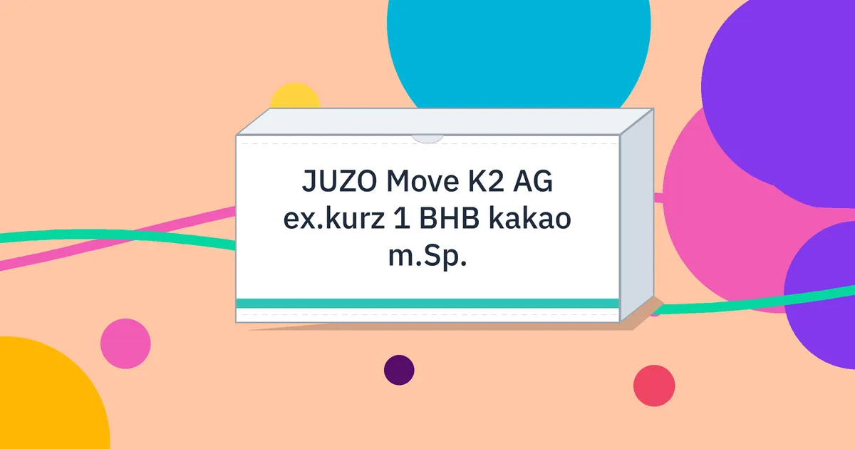 Symbolbild: Packung mit der Aufschrift JUZO Move K2 AG ex.kurz 1 BHB kakao m.Sp. (PZN 18563784) – Verfügbarkeit und Bezug in Apotheken in Frankfurt am Main