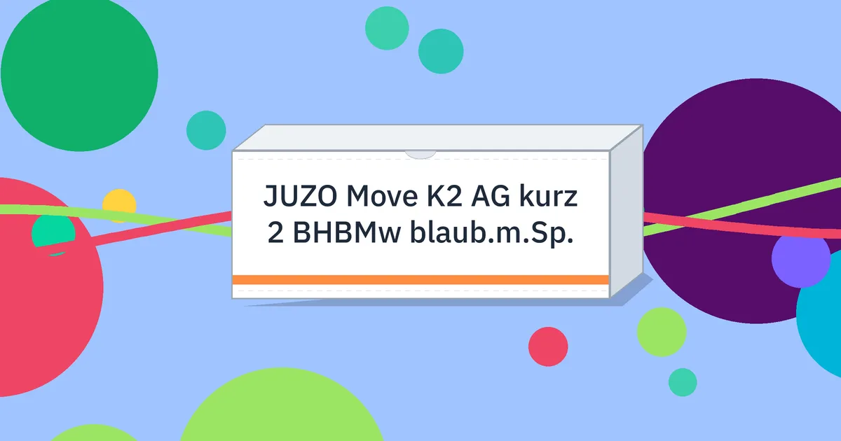 Symbolbild: Packung mit der Aufschrift JUZO Move K2 AG kurz 2 BHBMw blaub.m.Sp. (PZN 18560366) – Verfügbarkeit und Bezug in Apotheken in Frankfurt am Main