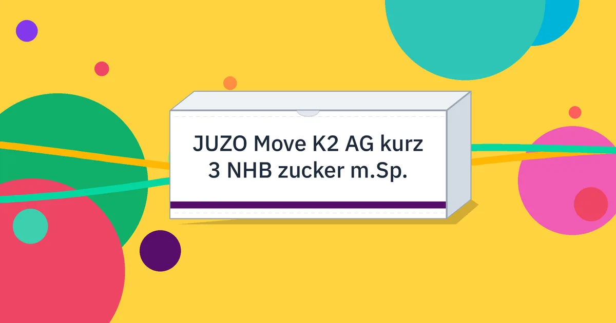 Symbolbild: Packung mit der Aufschrift JUZO Move K2 AG kurz 3 NHB zucker m.Sp. (PZN 18527624) – Verfügbarkeit und Bezug in Apotheken in Frankfurt am Main
