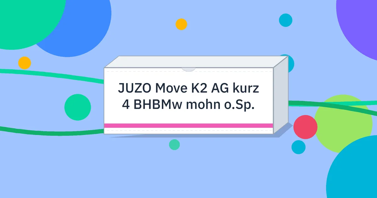 Symbolbild: Packung mit der Aufschrift JUZO Move K2 AG kurz 4 BHBMw mohn o.Sp. (PZN 18562402) – Verfügbarkeit und Bezug in Apotheken in Frankfurt am Main