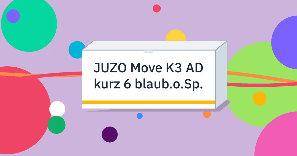 Symbolbild: Packung mit der Aufschrift JUZO Move K3 AD kurz 6 blaub.o.Sp. (PZN 18572493) – Verfügbarkeit und Bezug in Apotheken in Frankfurt am Main