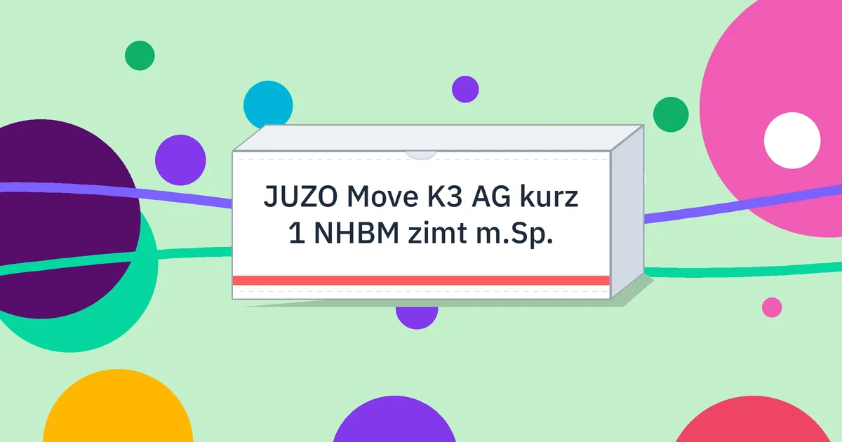 Symbolbild: Packung mit der Aufschrift JUZO Move K3 AG kurz 1 NHBM zimt m.Sp. (PZN 18578662) – Verfügbarkeit und Bezug in Apotheken in Frankfurt am Main