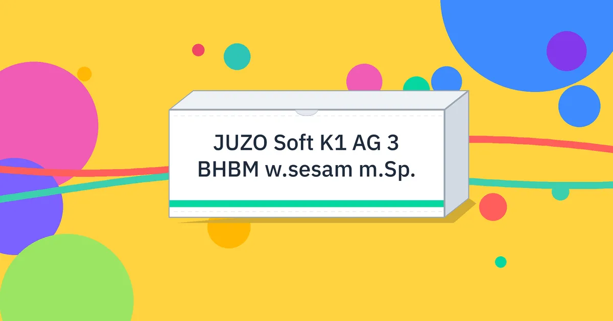 Symbolbild: Packung mit der Aufschrift JUZO Soft K1 AG 3 BHBM w.sesam m.Sp. (PZN 14862834) – Verfügbarkeit und Bezug in Apotheken in Frankfurt am Main