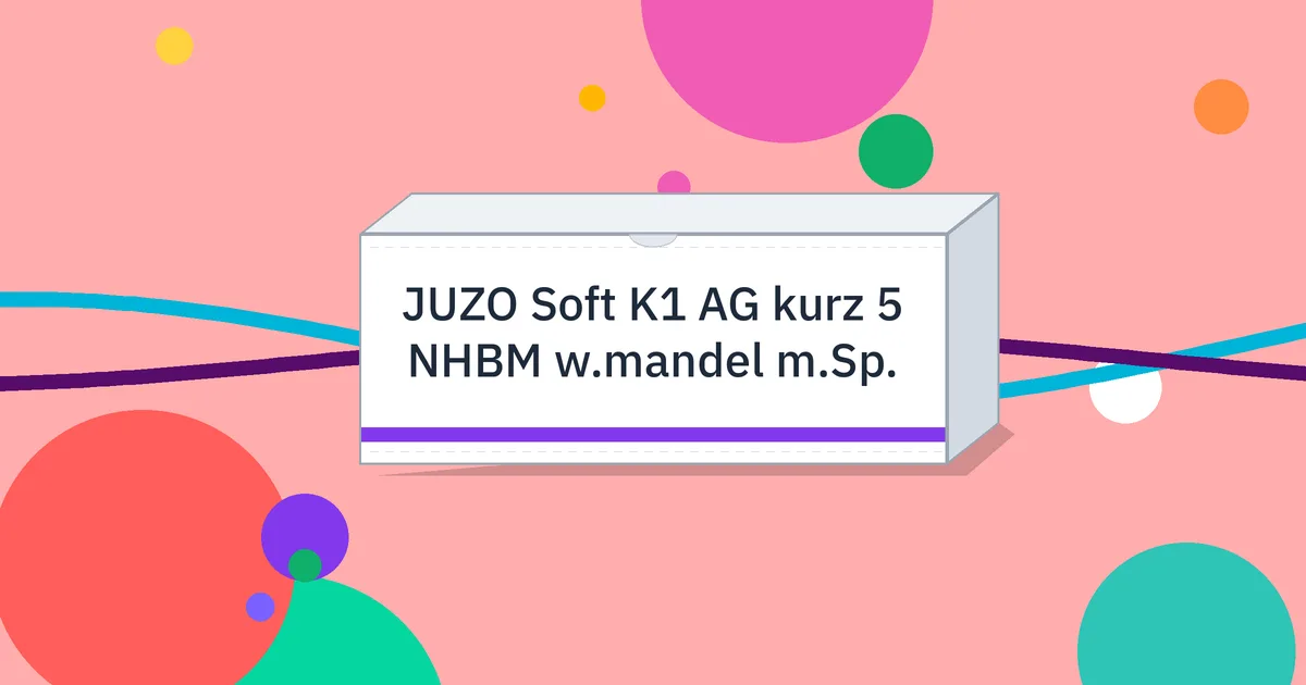 Symbolbild: Packung mit der Aufschrift JUZO Soft K1 AG kurz 5 NHBM w.mandel m.Sp. (PZN 15016484) – Verfügbarkeit und Bezug in Apotheken in Frankfurt am Main