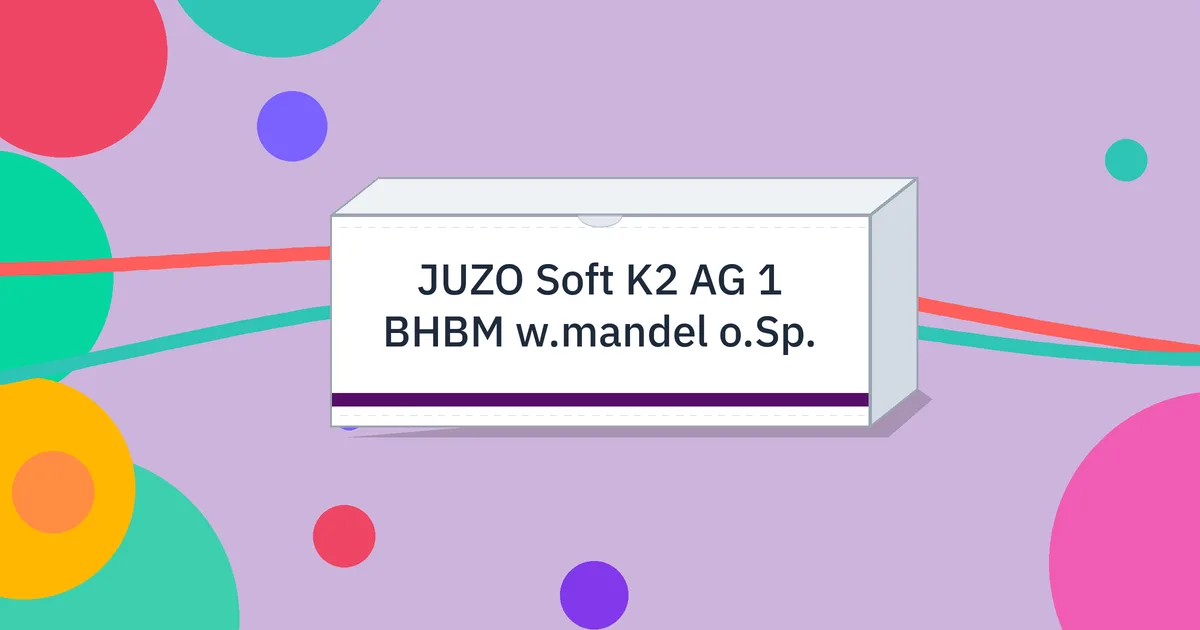 Symbolbild: Packung mit der Aufschrift JUZO Soft K2 AG 1 BHBM w.mandel o.Sp. (PZN 14868972) – Verfügbarkeit und Bezug in Apotheken in Frankfurt am Main