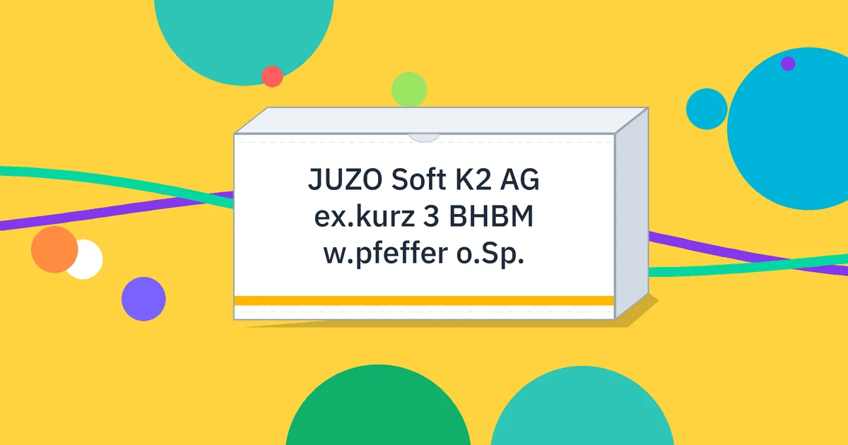 Symbolbild: Packung mit der Aufschrift JUZO Soft K2 AG ex.kurz 3 BHBM w.pfeffer o.Sp. (PZN 14869931) – Verfügbarkeit und Bezug in Apotheken in Frankfurt am Main