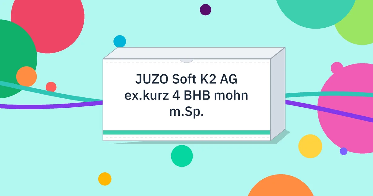 Symbolbild: Packung mit der Aufschrift JUZO Soft K2 AG ex.kurz 4 BHB mohn m.Sp. (PZN 14827766) – Verfügbarkeit und Bezug in Apotheken in Frankfurt am Main