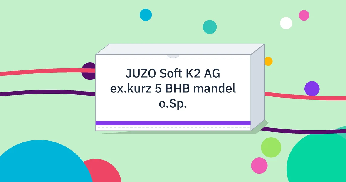 Symbolbild: Packung mit der Aufschrift JUZO Soft K2 AG ex.kurz 5 BHB mandel o.Sp. (PZN 14828398) – Verfügbarkeit und Bezug in Apotheken in Frankfurt am Main