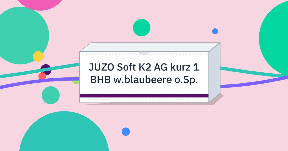 Symbolbild: Packung mit der Aufschrift JUZO Soft K2 AG kurz 1 BHB w.blaubeere o.Sp. (PZN 14842808) – Verfügbarkeit und Bezug in Apotheken in Frankfurt am Main