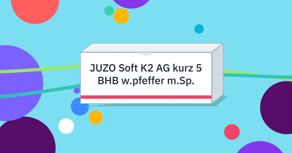 Symbolbild: Packung mit der Aufschrift JUZO Soft K2 AG kurz 5 BHB w.pfeffer m.Sp. (PZN 14841884) – Verfügbarkeit und Bezug in Apotheken in Frankfurt am Main