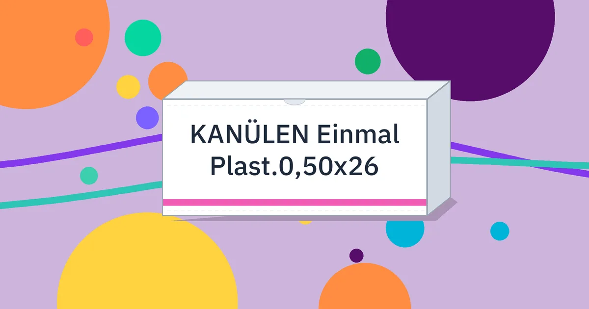 Symbolbild: Packung mit der Aufschrift KANÜLEN Einmal Plast.0,50x26 (PZN 01729163) – Verfügbarkeit und Bezug in Apotheken in Frankfurt am Main