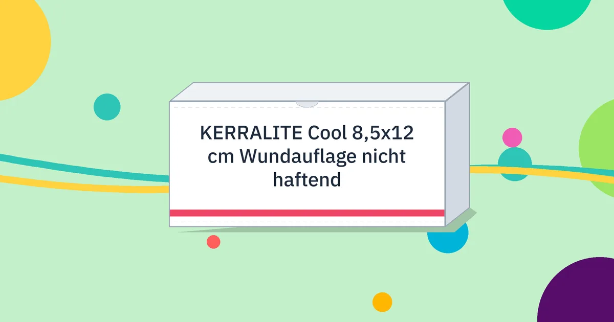 Symbolbild: Packung mit der Aufschrift KERRALITE Cool 8,5x12 cm Wundauflage nicht haftend (PZN 18055326) – Verfügbarkeit und Bezug in Apotheken in Frankfurt am Main