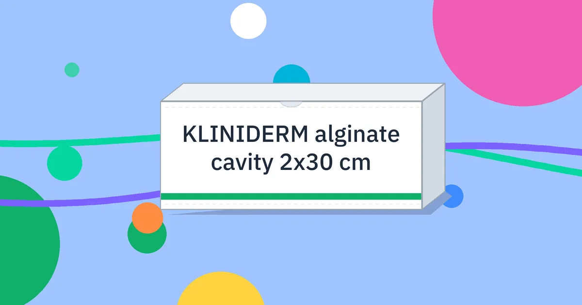Symbolbild: Packung mit der Aufschrift KLINIDERM alginate cavity 2x30 cm (PZN 12477428) – Verfügbarkeit und Bezug in Apotheken in Frankfurt am Main