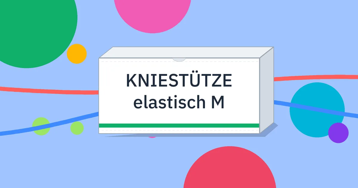 Symbolbild: Packung mit der Aufschrift KNIESTÜTZE elastisch M (PZN 19071540) – Verfügbarkeit und Bezug in Apotheken in Frankfurt am Main