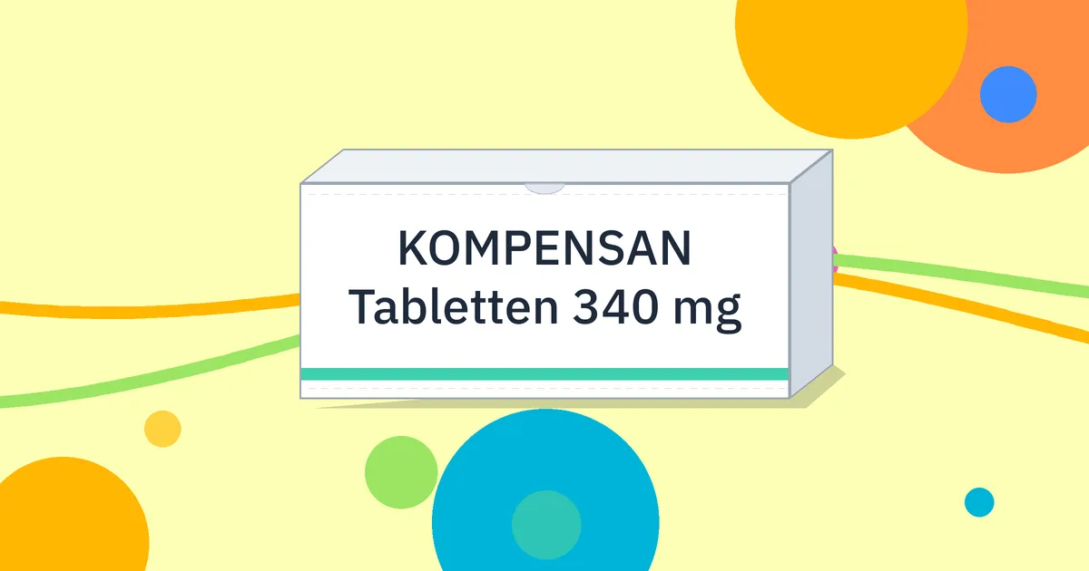 Symbolbild: Packung mit der Aufschrift KOMPENSAN Tabletten 340 mg (PZN 02416615) – Verfügbarkeit und Bezug in Apotheken in Frankfurt am Main