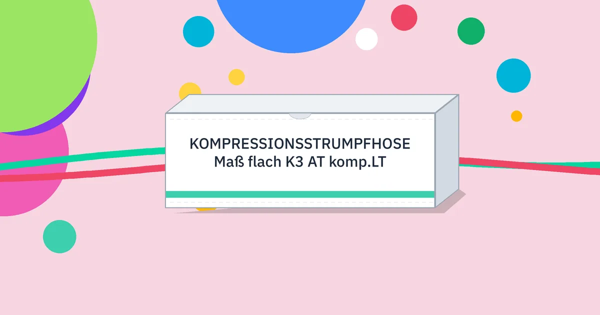 Symbolbild: Packung mit der Aufschrift KOMPRESSIONSSTRUMPFHOSE Maß flach K3 AT komp.LT (PZN 19998047) – Verfügbarkeit und Bezug in Apotheken in Frankfurt am Main