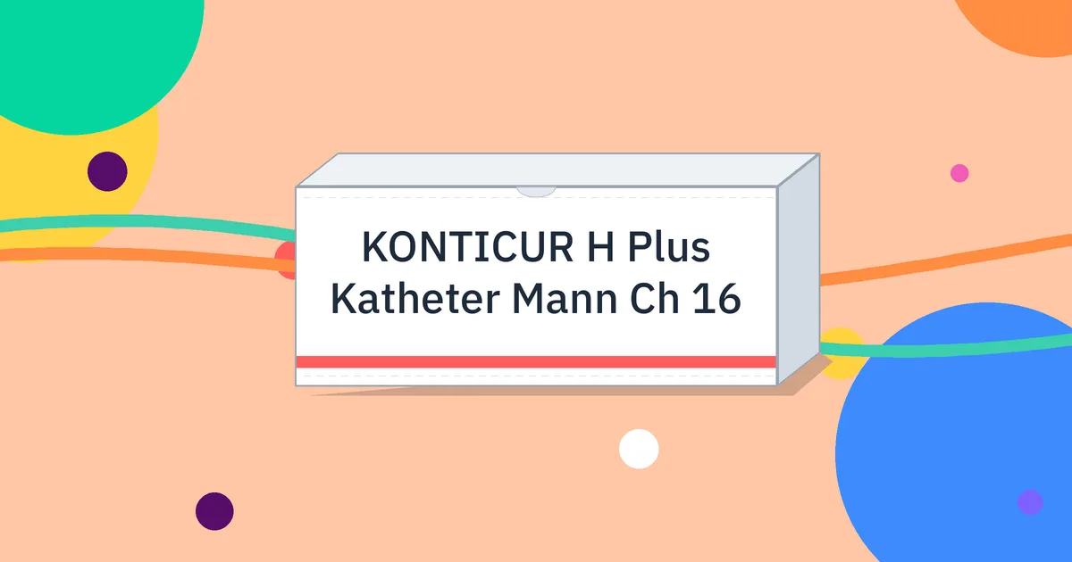 Symbolbild: Packung mit der Aufschrift KONTICUR H Plus Katheter Mann Ch 16 (PZN 10099583) – Verfügbarkeit und Bezug in Apotheken in Frankfurt am Main