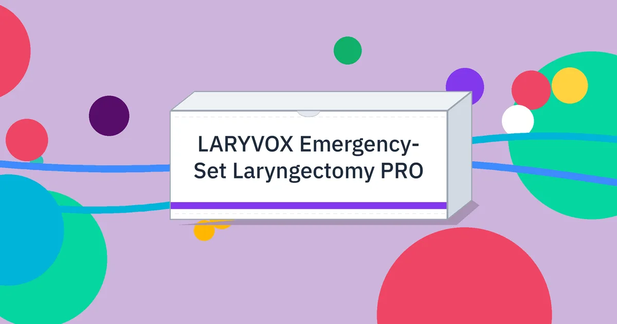 Symbolbild: Packung mit der Aufschrift LARYVOX Emergency-Set Laryngectomy PRO (PZN 15236493) – Verfügbarkeit und Bezug in Apotheken in Frankfurt am Main