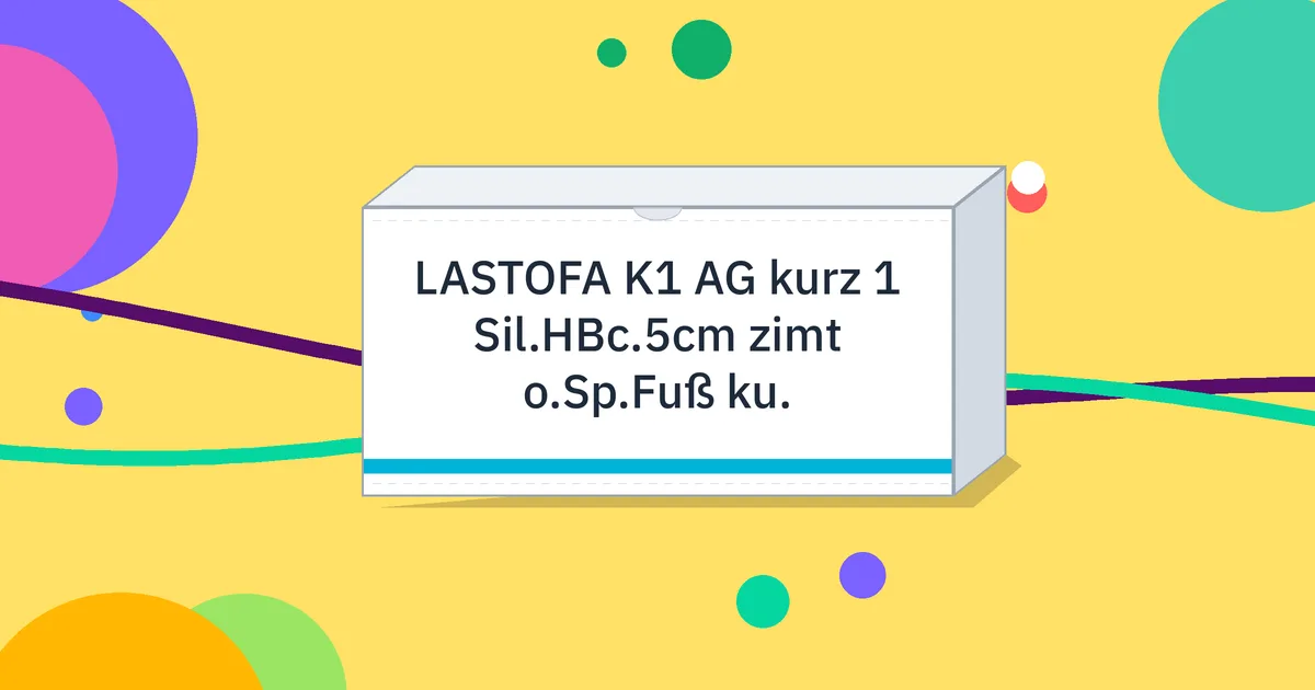 Symbolbild: Packung mit der Aufschrift LASTOFA K1 AG kurz 1 Sil.HBc.5cm zimt o.Sp.Fuß ku. (PZN 13788811) – Verfügbarkeit und Bezug in Apotheken in Frankfurt am Main