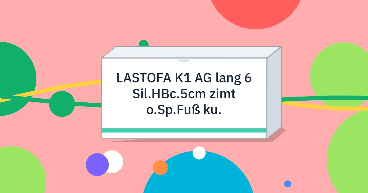 Symbolbild: Packung mit der Aufschrift LASTOFA K1 AG lang 6 Sil.HBc.5cm zimt o.Sp.Fuß ku. (PZN 13794160) – Verfügbarkeit und Bezug in Apotheken in Frankfurt am Main