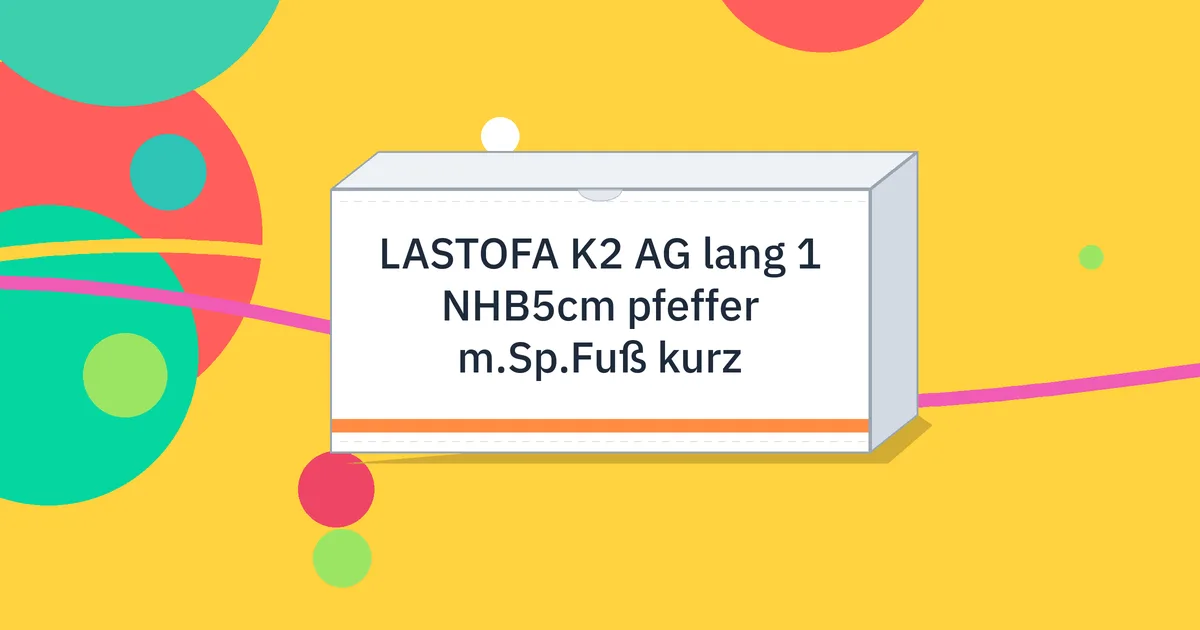 Symbolbild: Packung mit der Aufschrift LASTOFA K2 AG lang 1 NHB5cm pfeffer m.Sp.Fuß kurz (PZN 13802468) – Verfügbarkeit und Bezug in Apotheken in Frankfurt am Main
